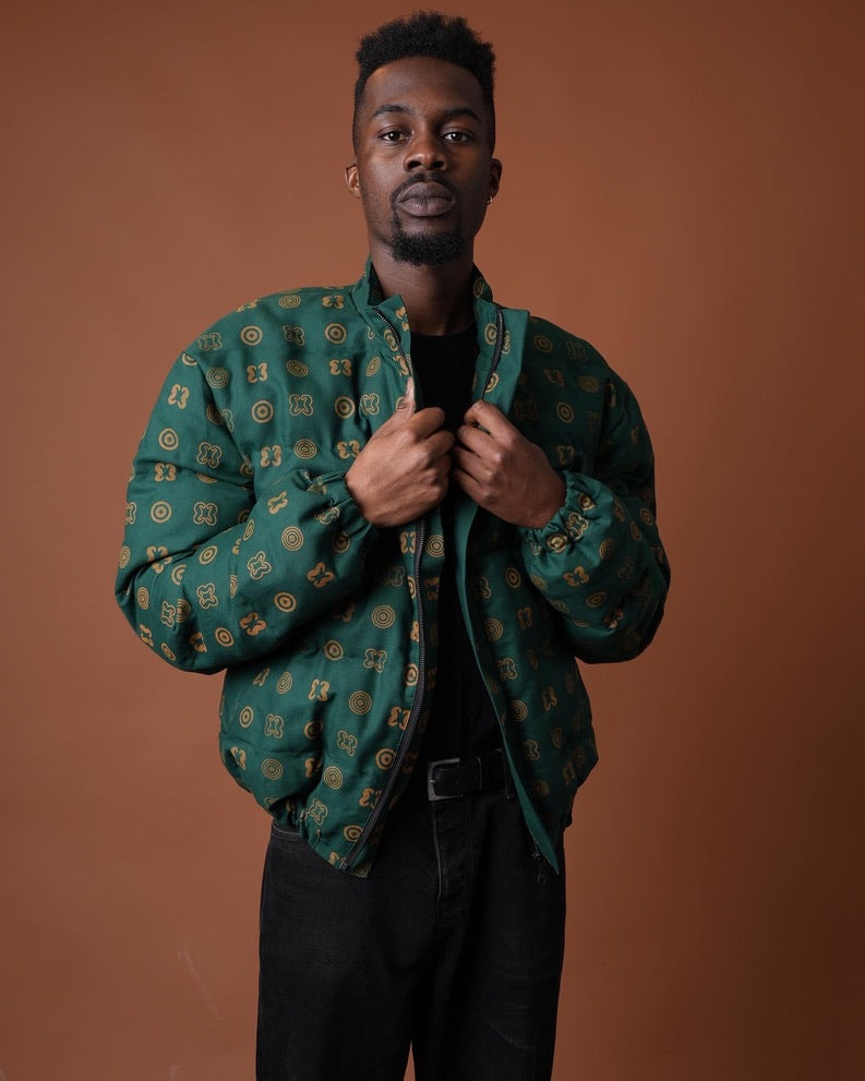 Hand Screen-Print Puffer Jacket in Green – Ade Dehye